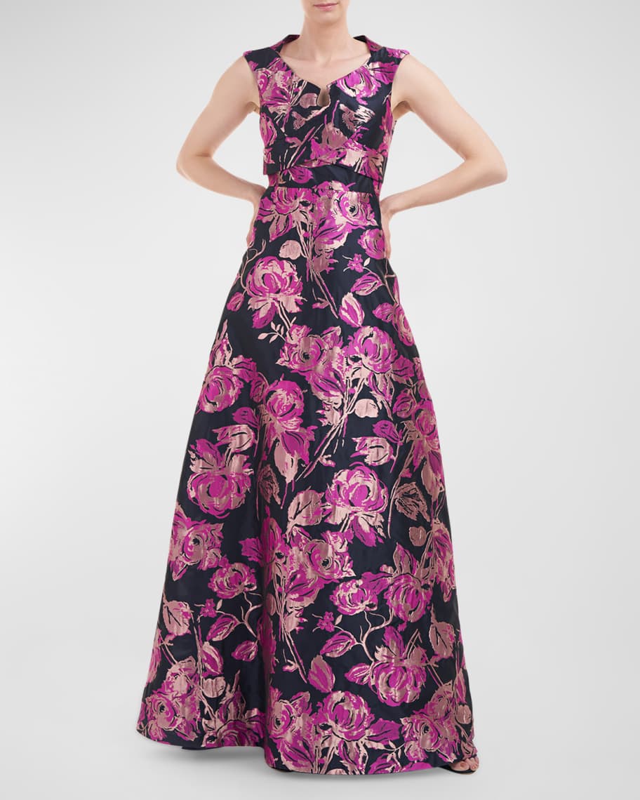Kay Unger New York Sleeveless Draped Floral Jacquard Gown | Neiman Marcus