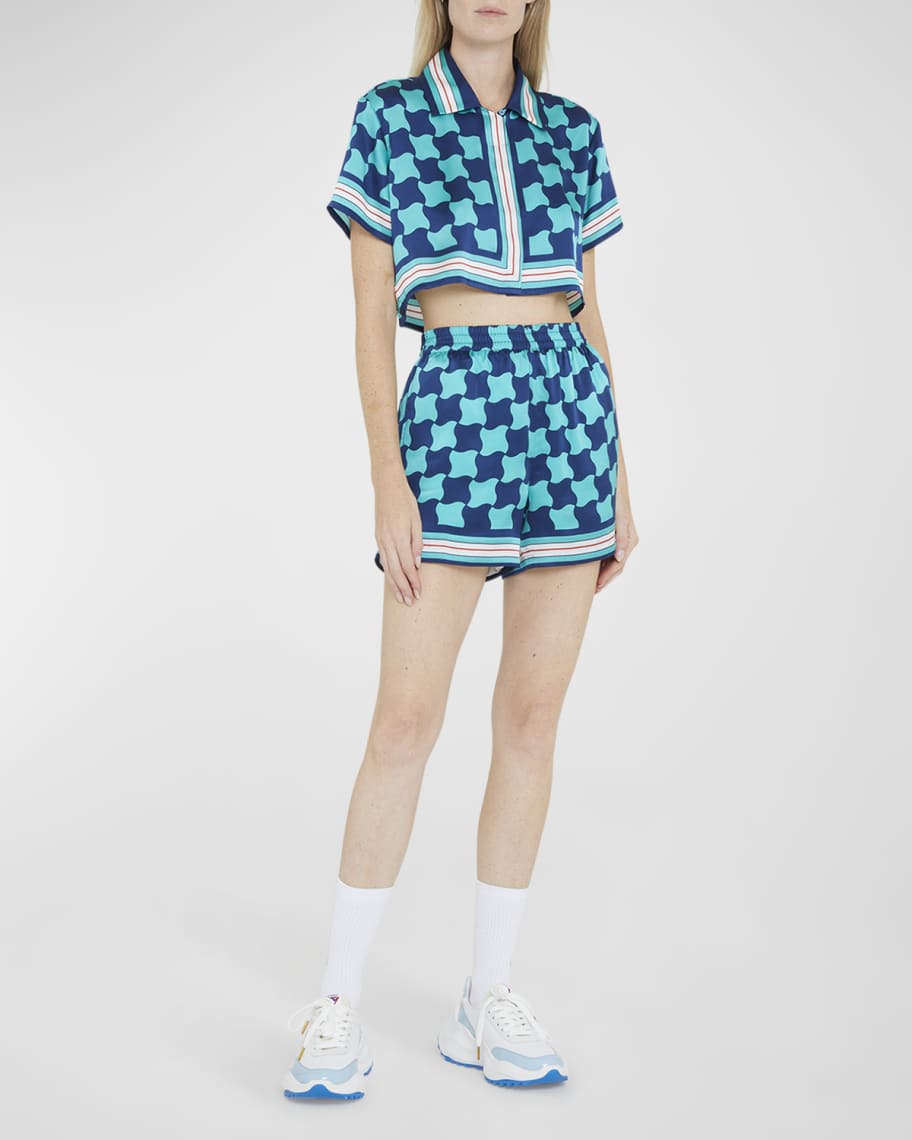 CASABLANCA Foulard-Print Cuban-Collared Crop Silk Shirt | Neiman Marcus