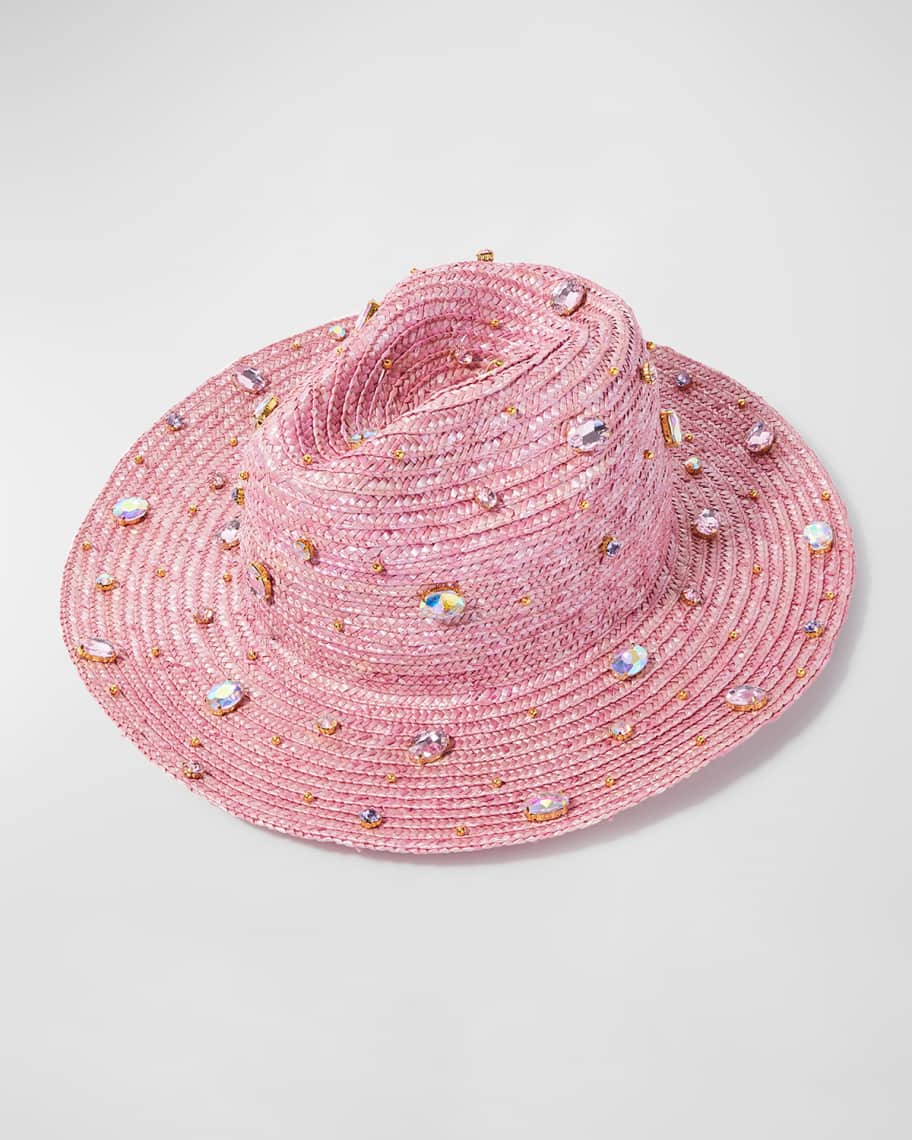 Lele Sadoughi Crystal-Embellished Raffia Hat | Neiman Marcus