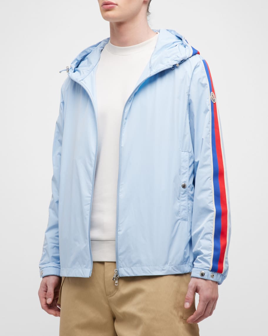Moncler Men's Rukbat Side-Stripe Hooded Jacket | Neiman Marcus
