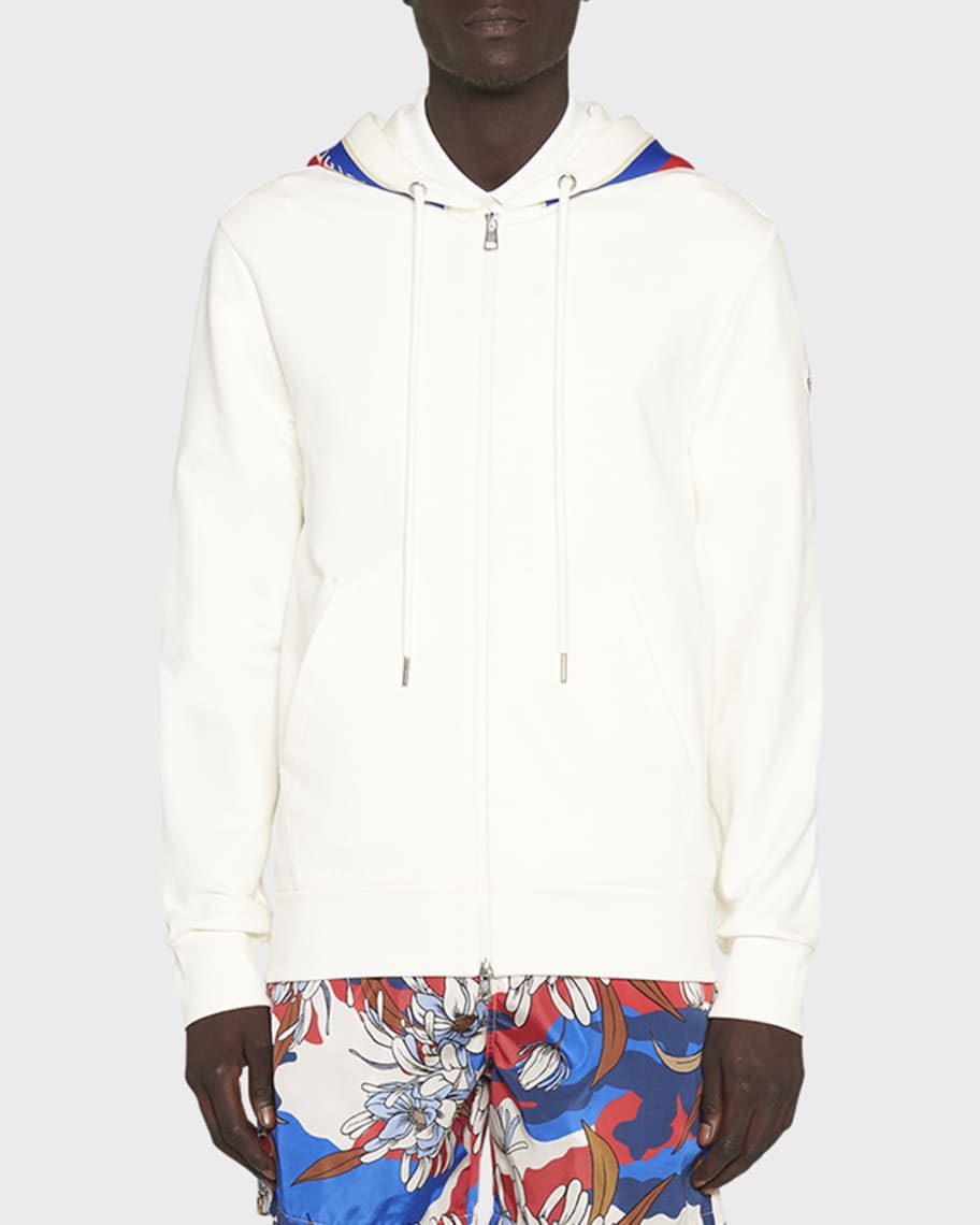 Moncler Men's Zip Hoodie with Retro Taping Hood | Neiman Marcus