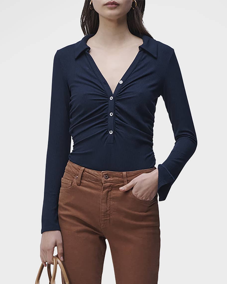 SIMKHAI Allen Marled Shaping Rib Polo Bodysuit | Neiman Marcus