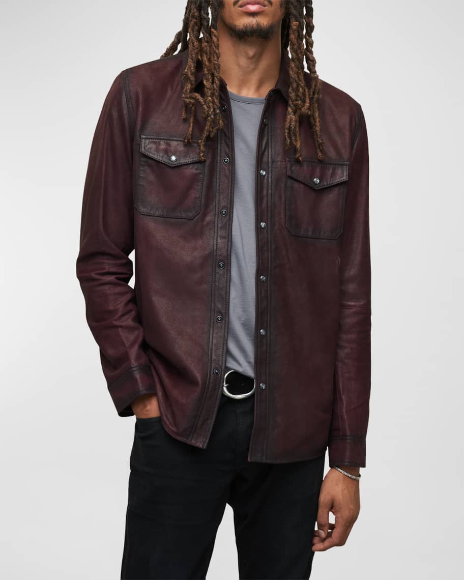 John Varvatos Men's Lionell Leather Overshirt | Neiman Marcus