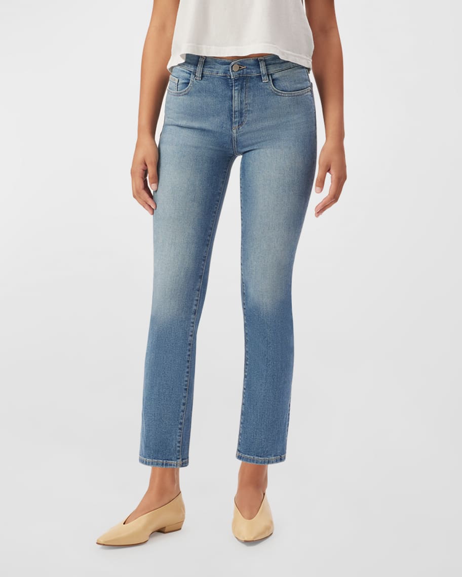 DL1961 Mara Straight Mid-Rise Instasculpt Ankle Jeans | Neiman Marcus
