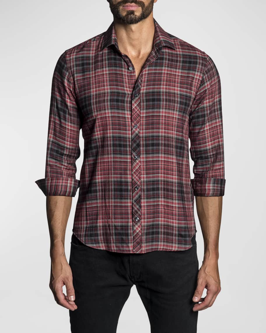 Jared Lang Men's Slim Fit Plaid-Print Sport Shirt | Neiman Marcus
