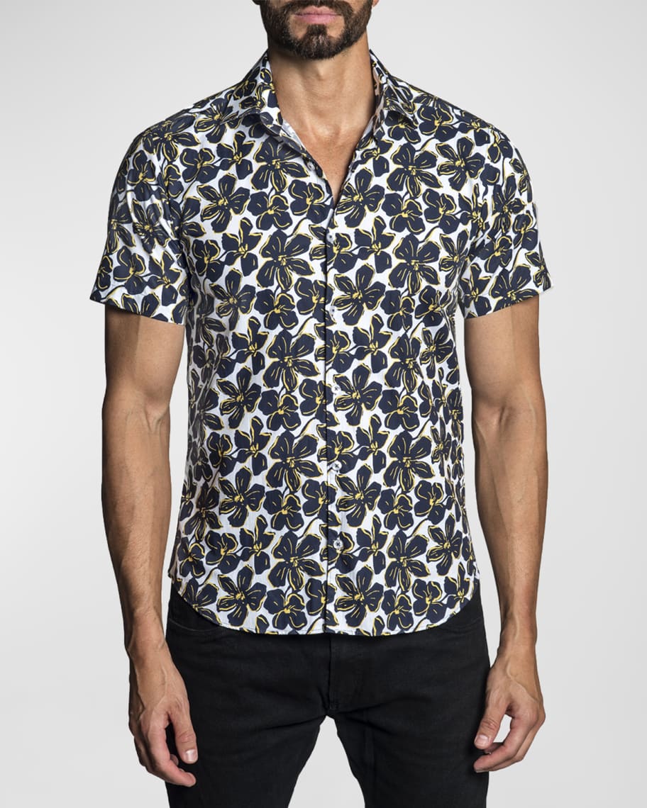 Jared Lang Men's Floral-Print Slim Fit Sport Shirt | Neiman Marcus
