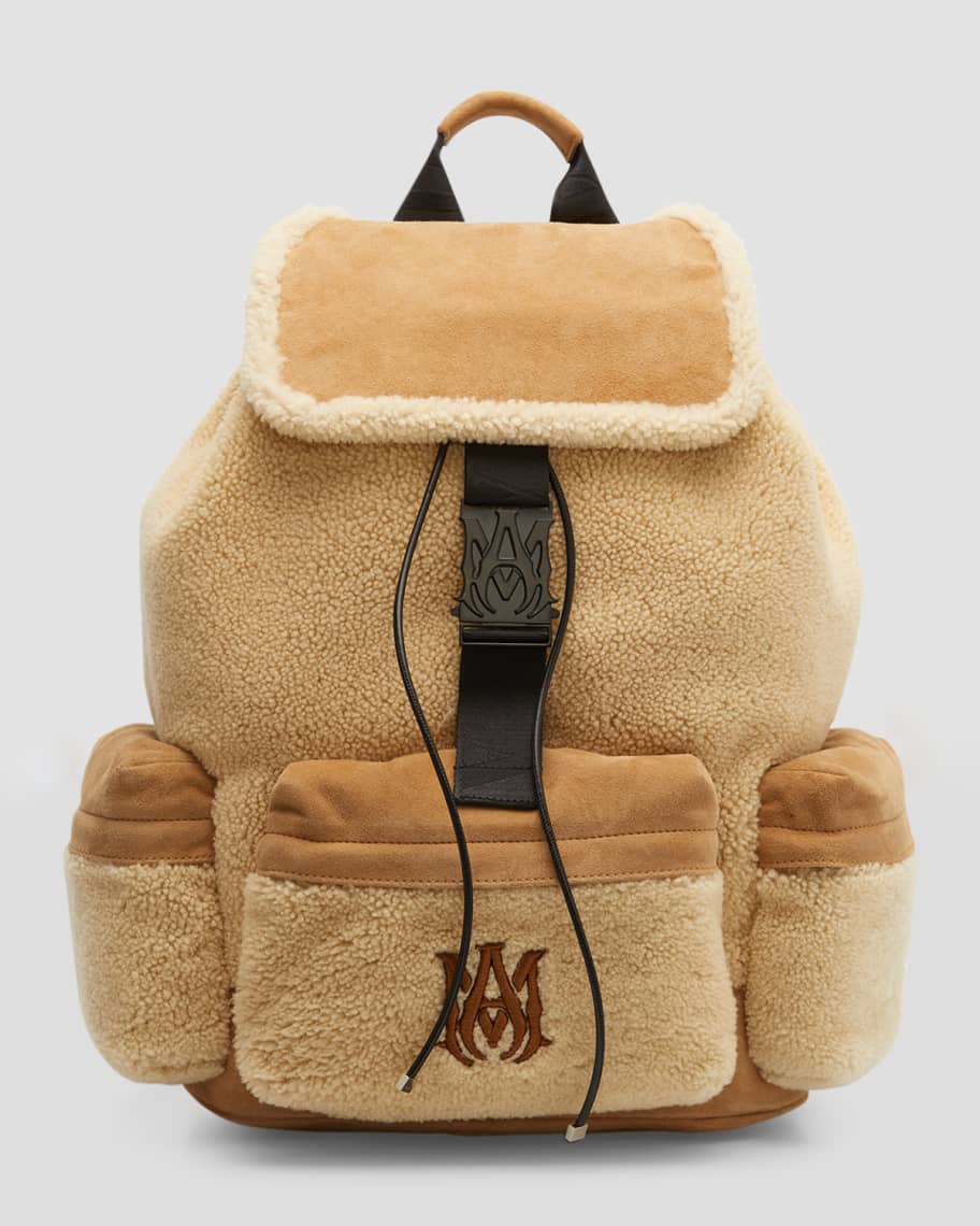 Amiri Men's Suede and Shearling Fur Backpack | Neiman Marcus