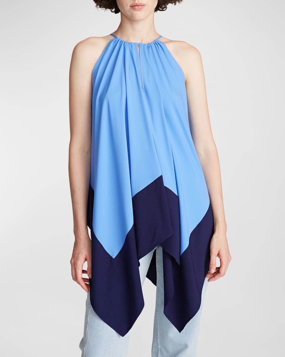 Halston Kavita Two-Tone Handkerchief Top | Neiman Marcus