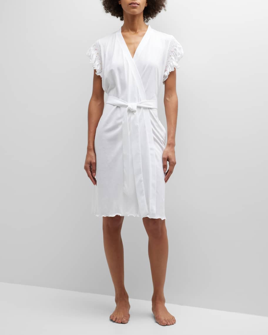 P Jamas Cassandra Smocked-Sleeve Pima Cotton Robe | Neiman Marcus