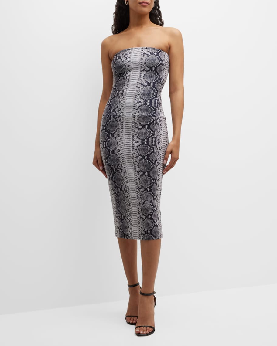 Norma Kamali Strapless Knee-Length Python-Print Dress | Neiman Marcus