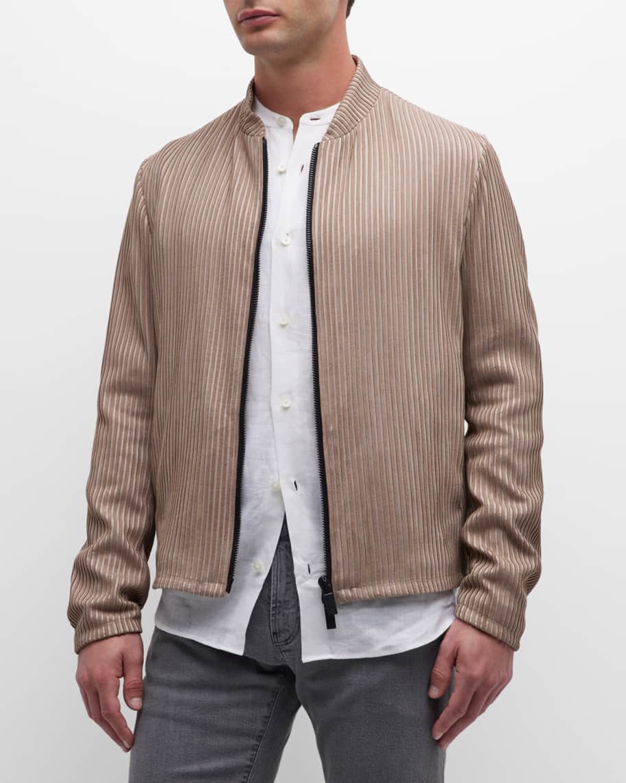 Giorgio Armani Men's Ribbed Leather Bomber Jacket | Neiman Marcus