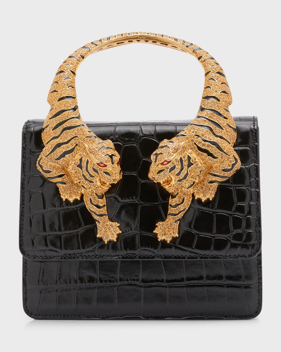 Roberto Cavalli Tiger Medium Croc-Embossed Top-Handle Bag | Neiman Marcus