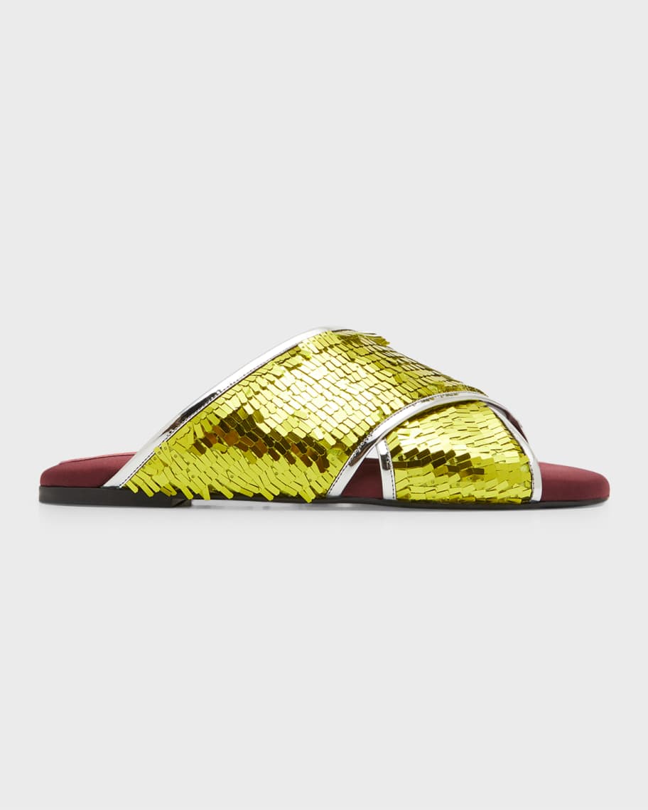 La DoubleJ Holiday Sequin Crisscross Slide Sandals | Neiman Marcus