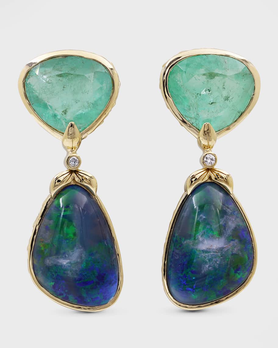Stephen Dweck Colombian Emerald, Australian Opal, and Diamond Earrings ...
