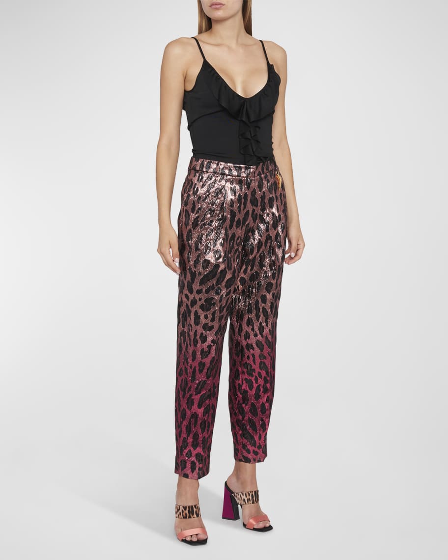 Roberto Cavalli Metallic Leopard Print Trousers | Neiman Marcus
