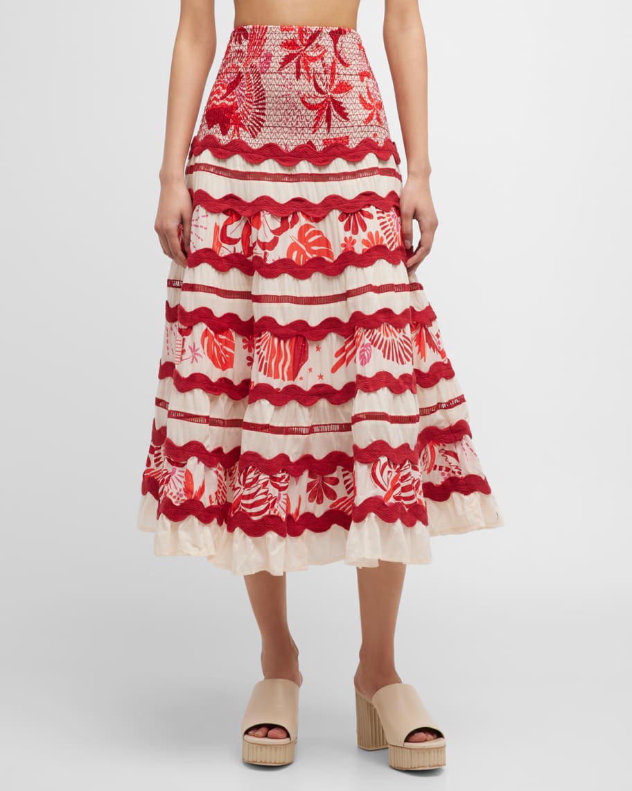 Farm Rio Rio Tiles Off-White Midi Skirt | Neiman Marcus