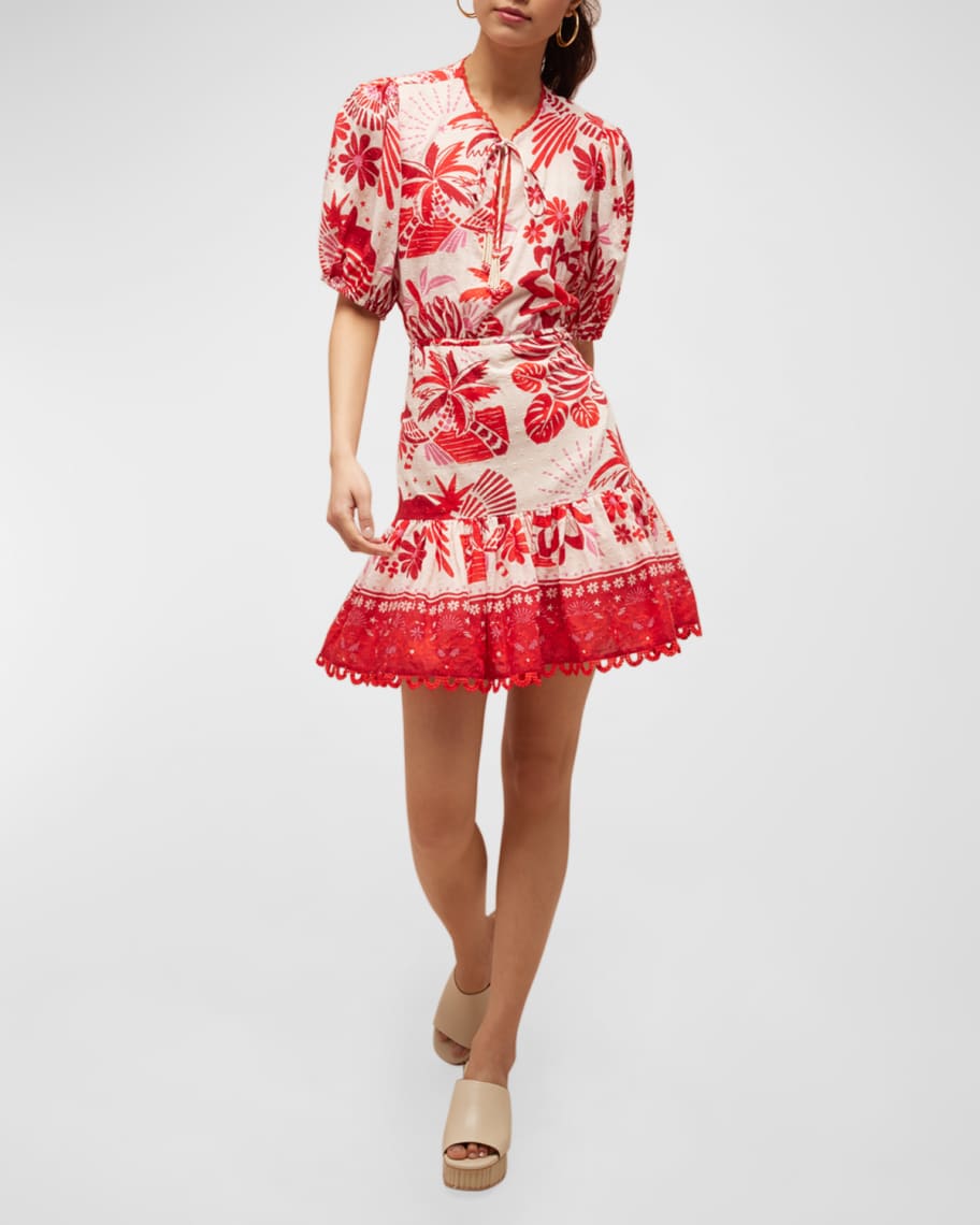 Farm Rio Rio Tiles Off-White Mini Dress | Neiman Marcus