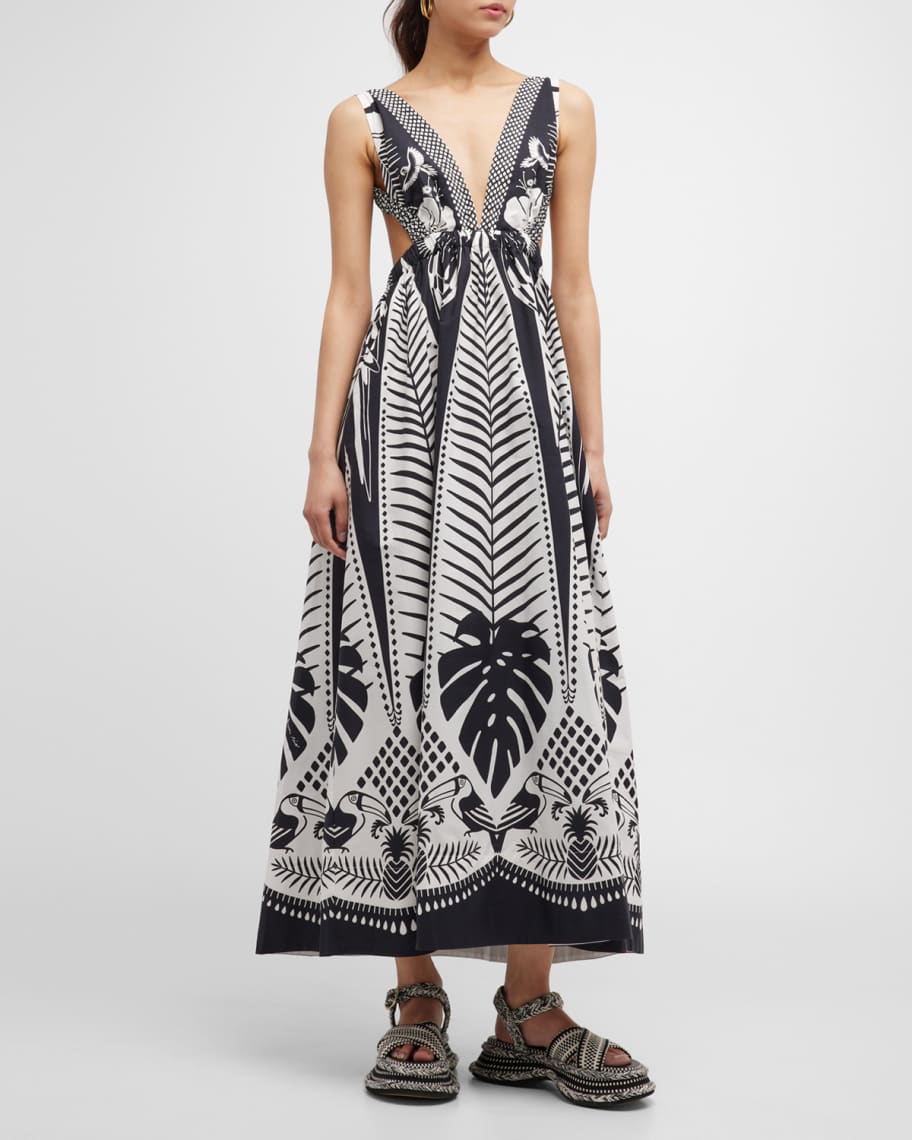 Farm Rio Macaw Elegance Black Maxi Dress | Neiman Marcus