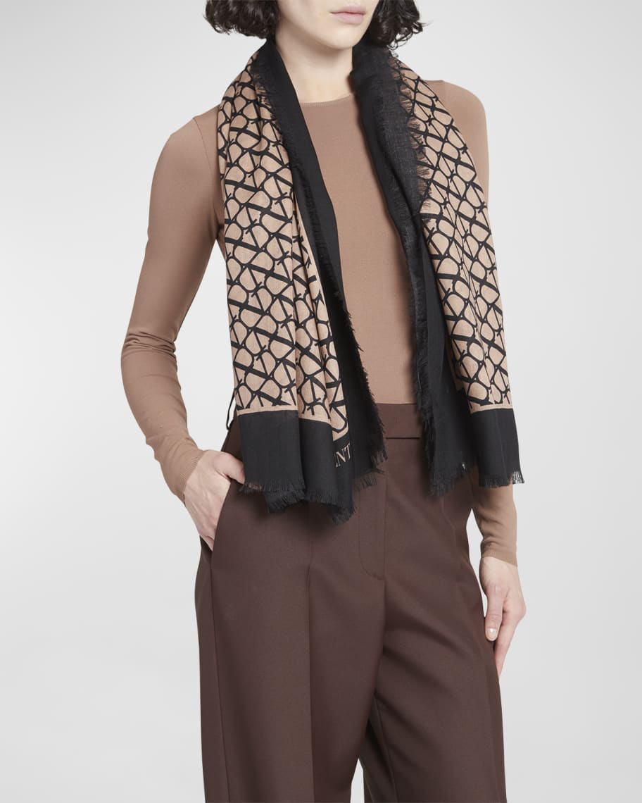 Valentino Garavani Two-Tone V-Logo Cashmere & Silk Shawl | Neiman Marcus