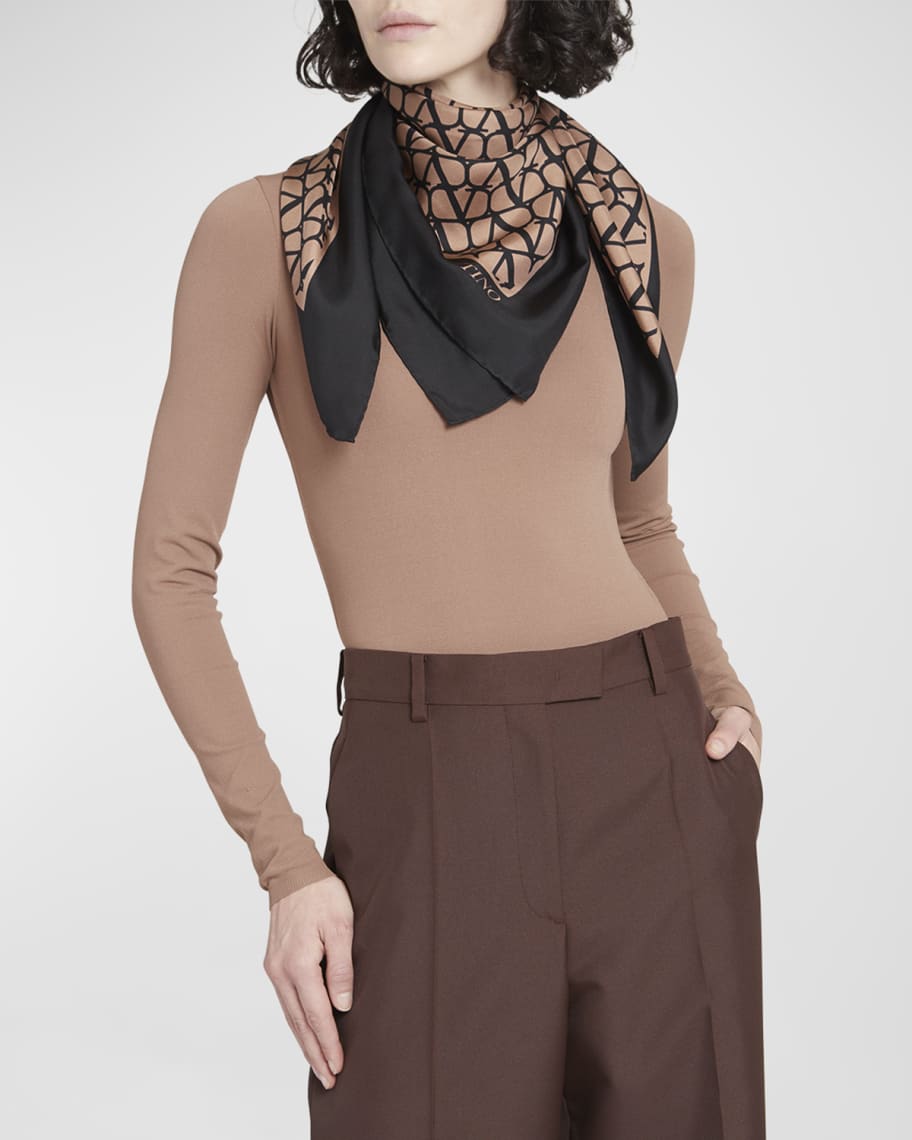 Valentino Garavani Two-Tone V-Logo Silk Square Scarf | Neiman Marcus