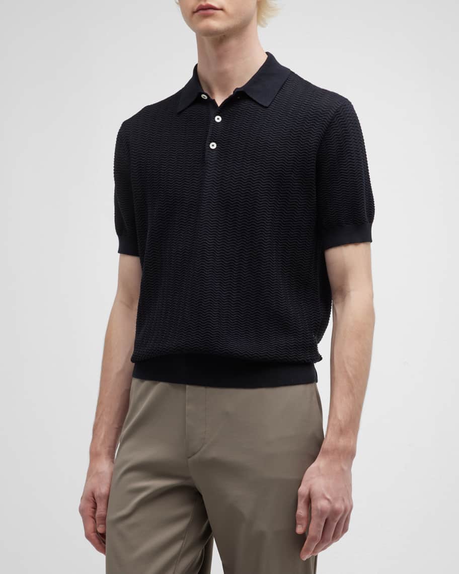 Emporio Armani Men's Wavy Textured Polo Shirt | Neiman Marcus