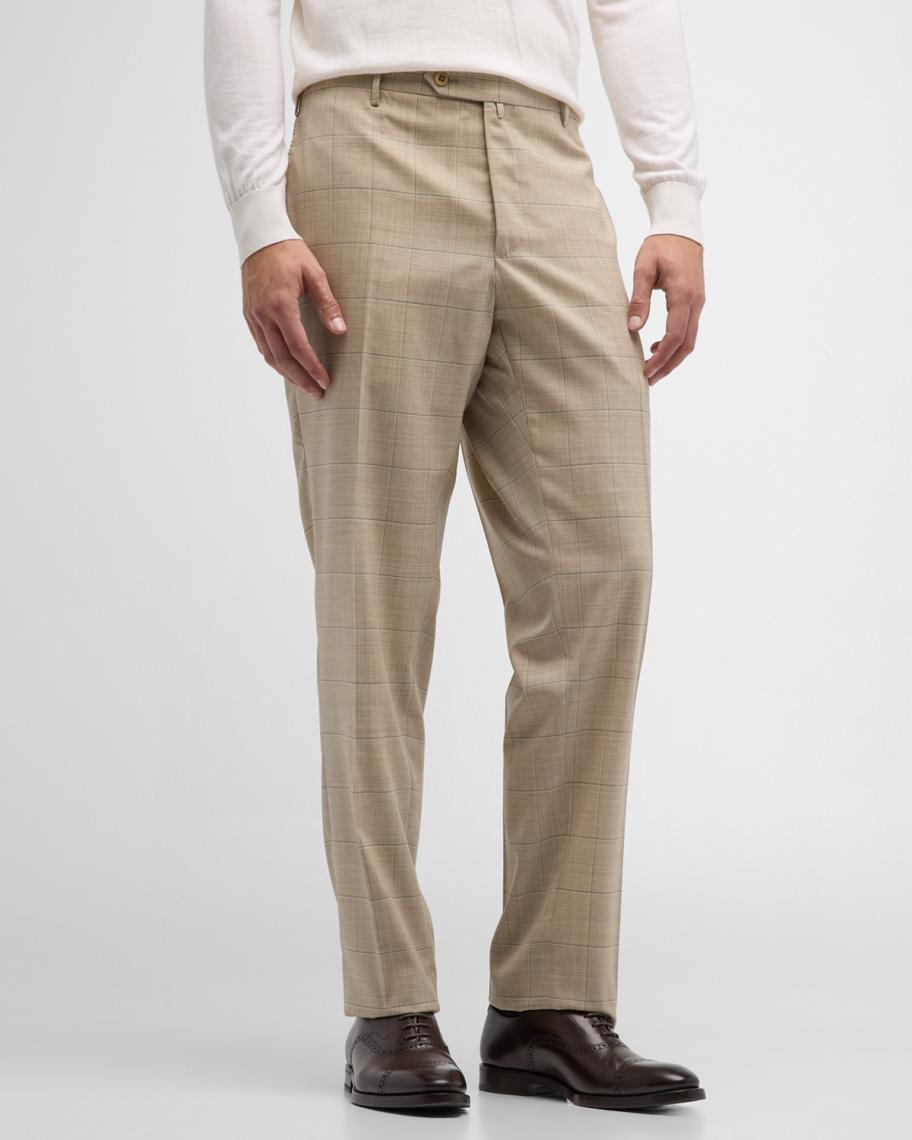 Zanella Men's Windowpane Straight Tailored Pants | Neiman Marcus