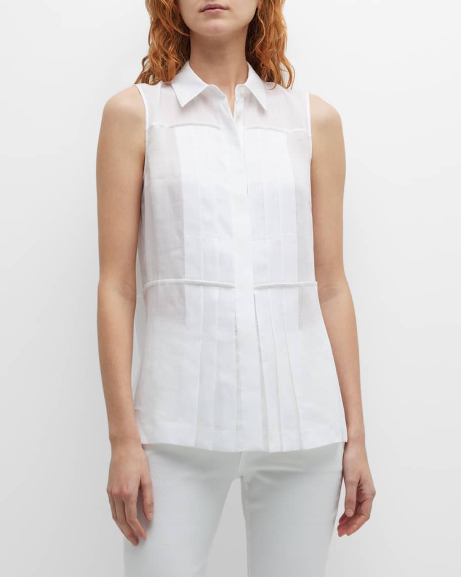Lafayette 148 New York Sleeveless Pintuck Button-Down Blouse | Neiman Marcus