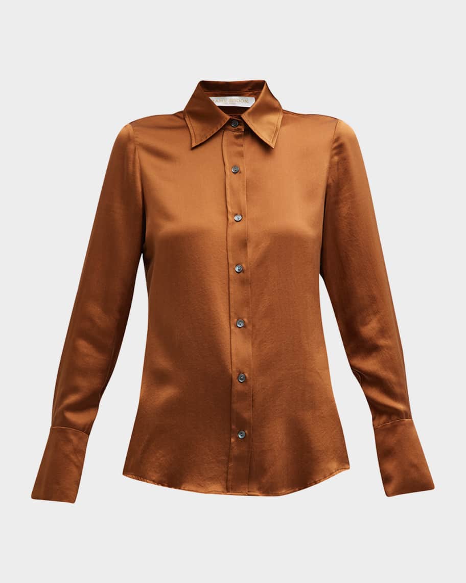 Ramy Brook Victoria Stretch Silk Button-Front Top | Neiman Marcus