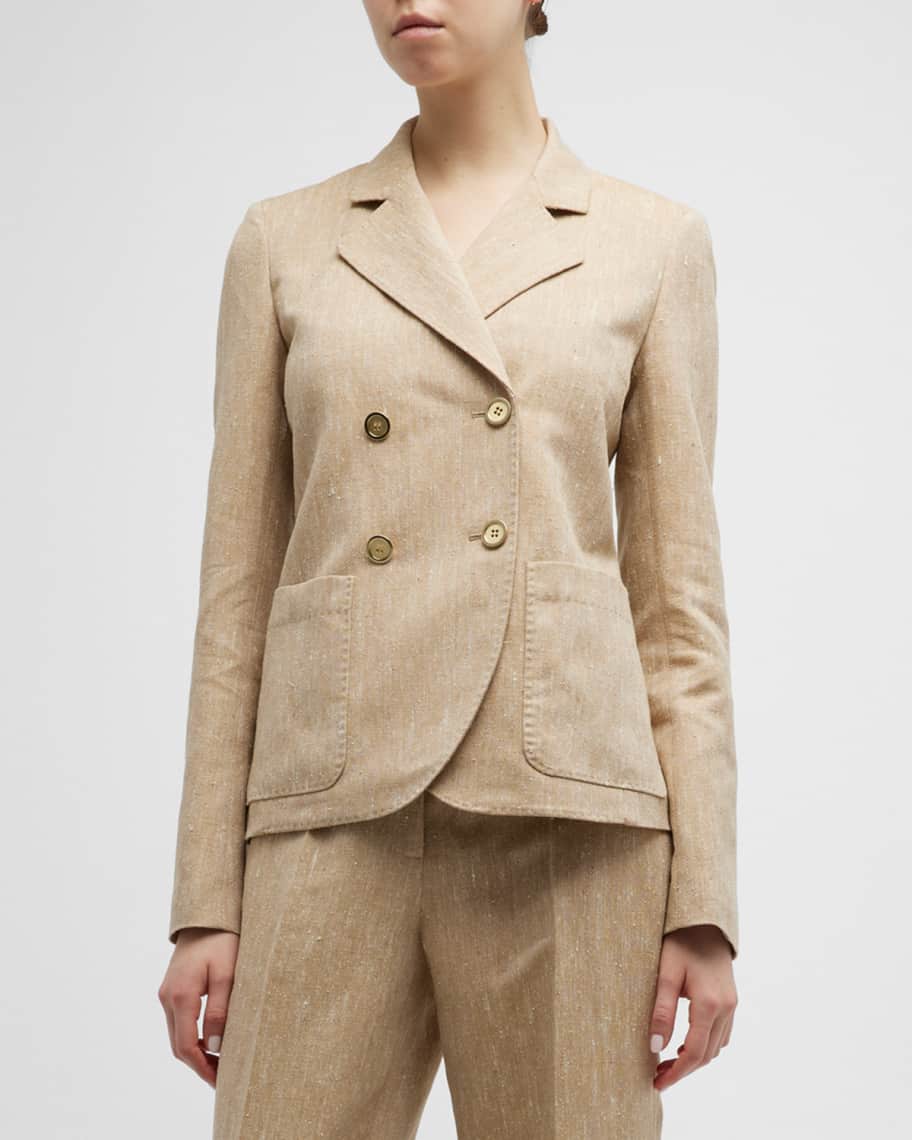 Lafayette 148 New York Double-Breasted Pick Stitch Linen-Silk Blazer ...