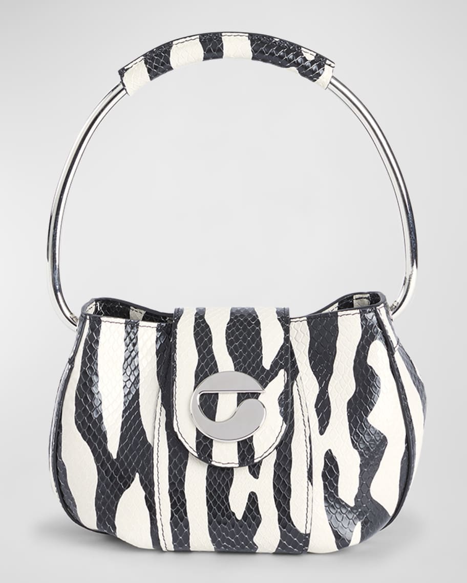 Coperni Zebra-Print Ring Pouch Top-Handle Bag | Neiman Marcus