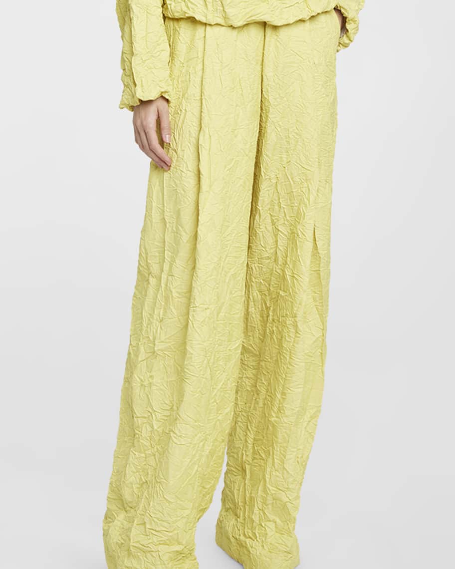 Dries Van Noten Pleated Wide-Leg Crinkle Cotton Pants | Neiman Marcus