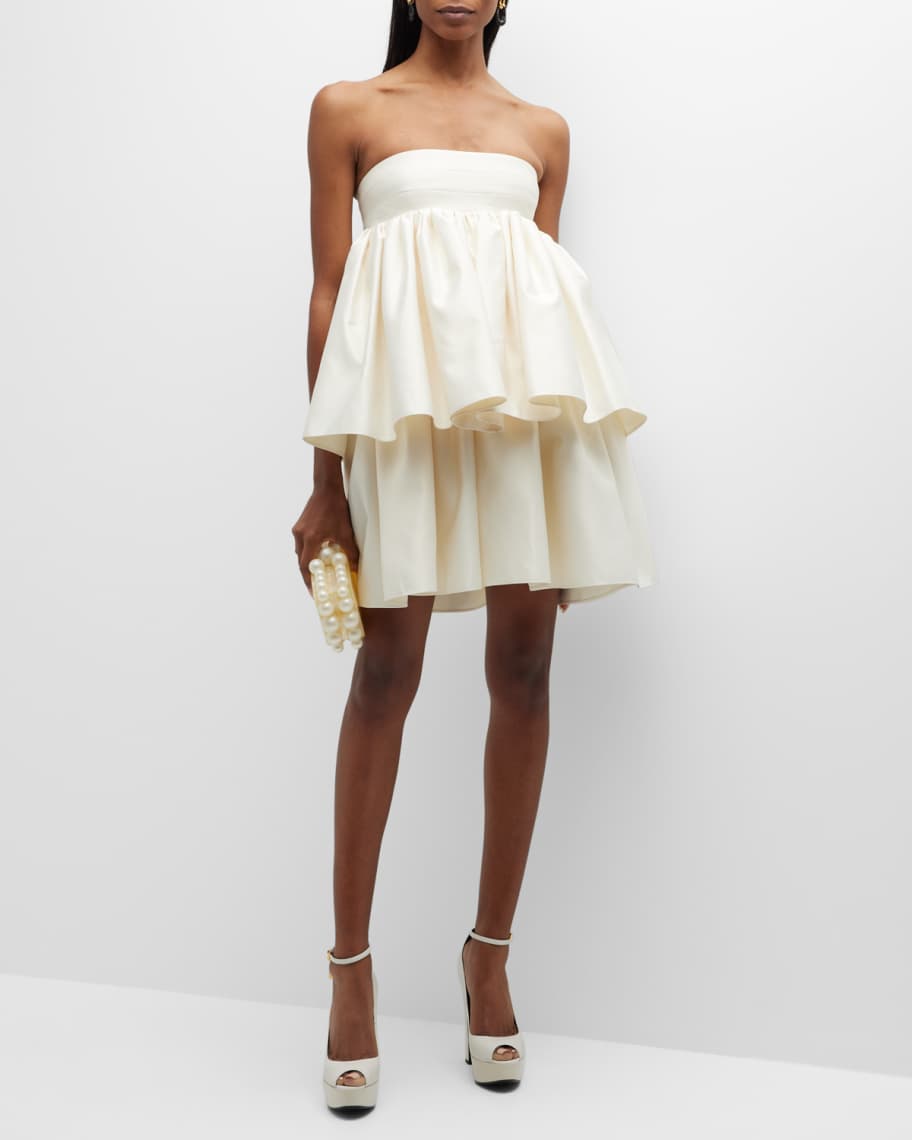 Rotate Birger Christensen Strapless Ruffled Twill Mini Dress | Neiman ...