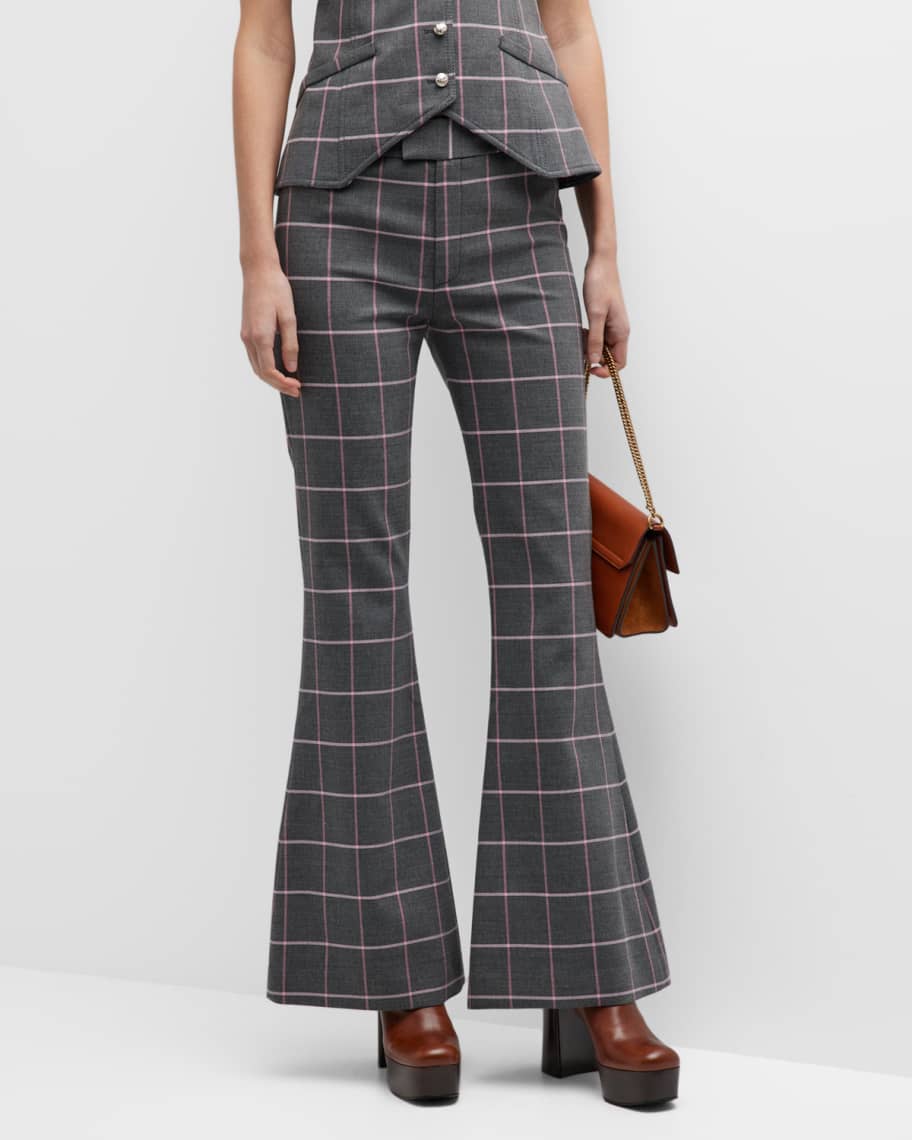 Smythe Windowpane Check Bootcut Pants | Neiman Marcus
