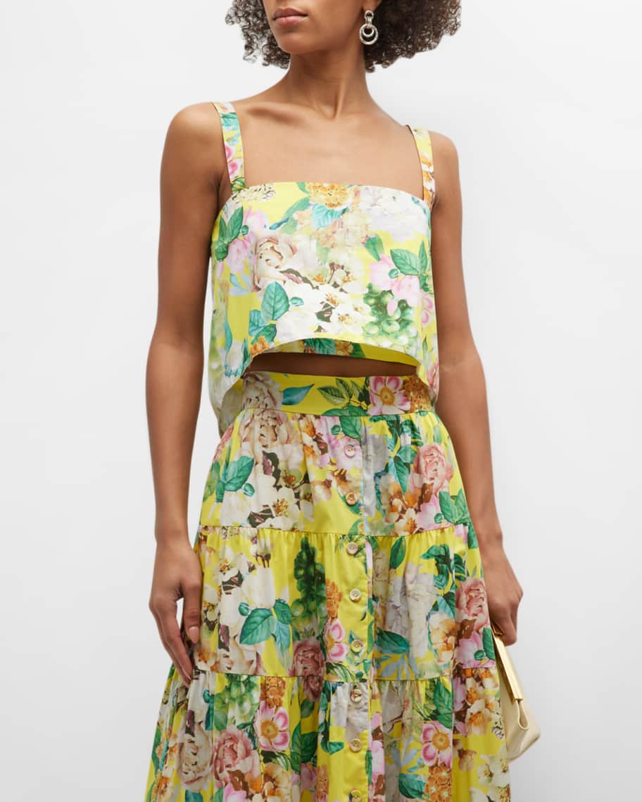 Cara Cara Nancy Layered Floral Poplin Crop Top | Neiman Marcus