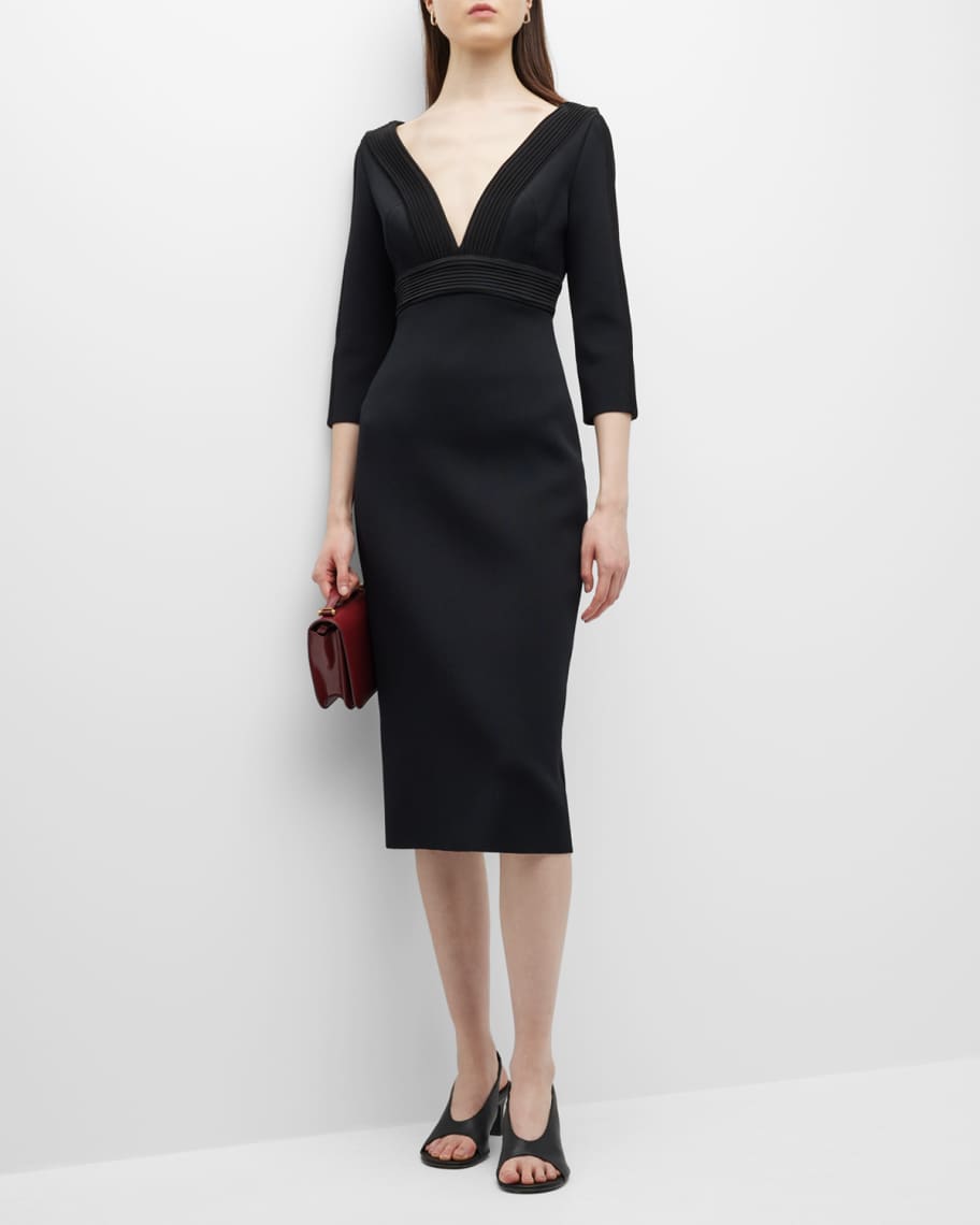 St. John Milano Knit 3/4 Sleeve Midi Dress | Neiman Marcus