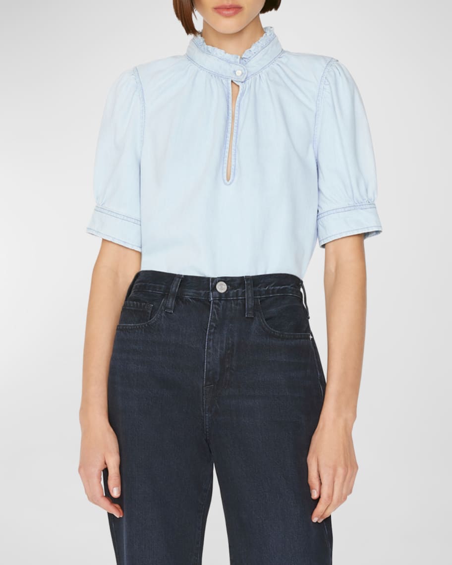 FRAME Short Sleeve Ruffle Collar Top | Neiman Marcus