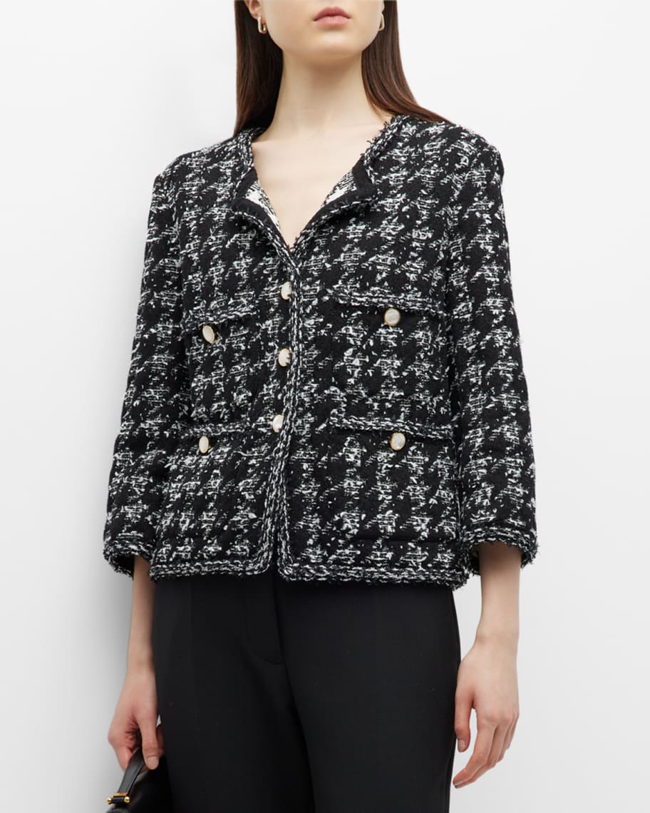 St. John Eyelash Houndstooth Tweed-Knit Short Jacket | Neiman Marcus
