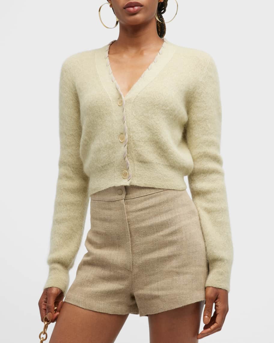 Jacquemus Lazo Blanket-Stitch Crop Cardigan | Neiman Marcus