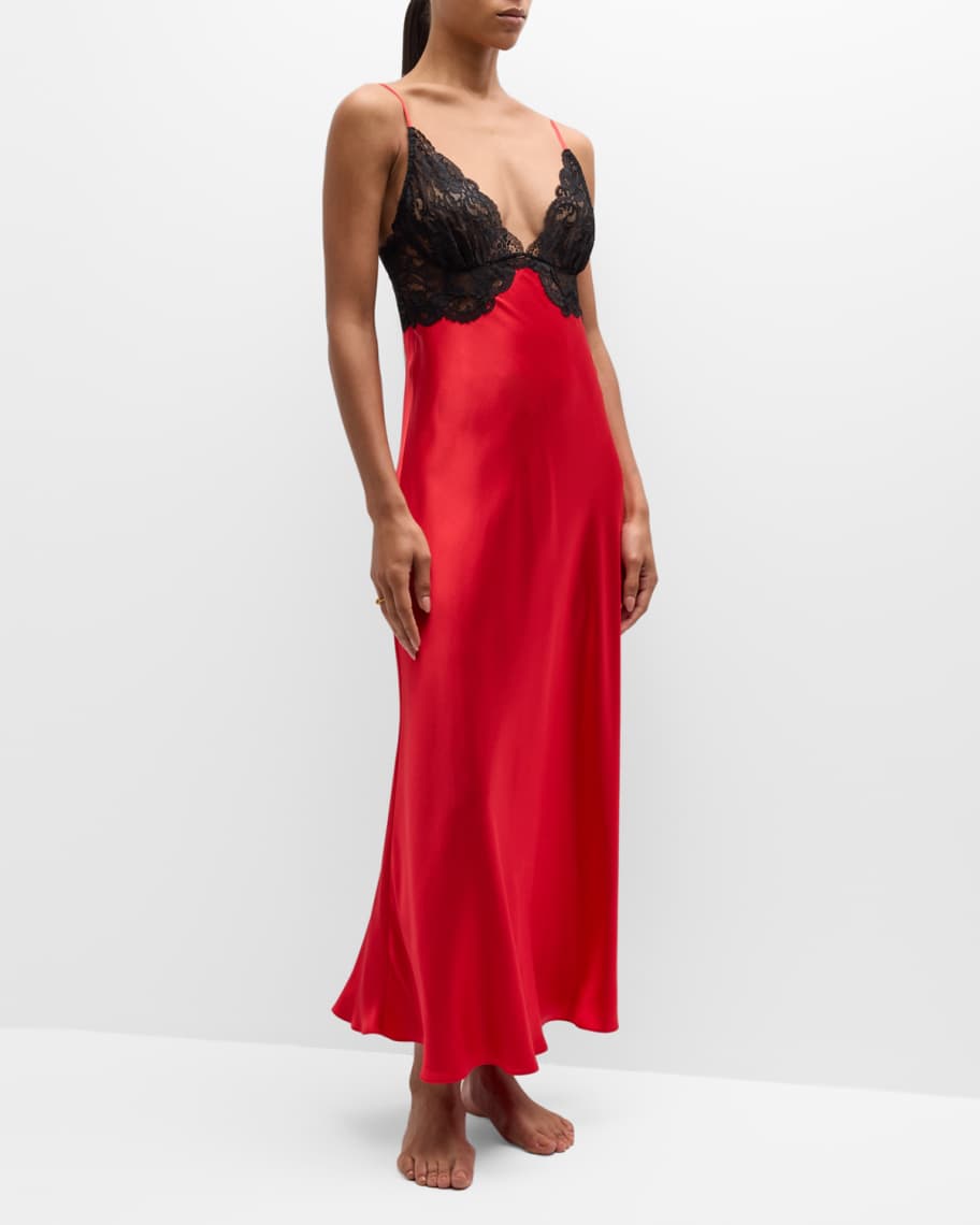 Christine Lingerie Bijoux Lace-Bust Silk Charmeuse Nightgown | Neiman ...