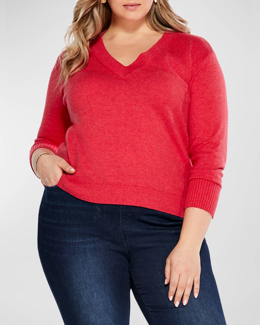 NIC+ZOE Plus Plus Size Shorty V Cotton-Blend Sweater | Neiman Marcus