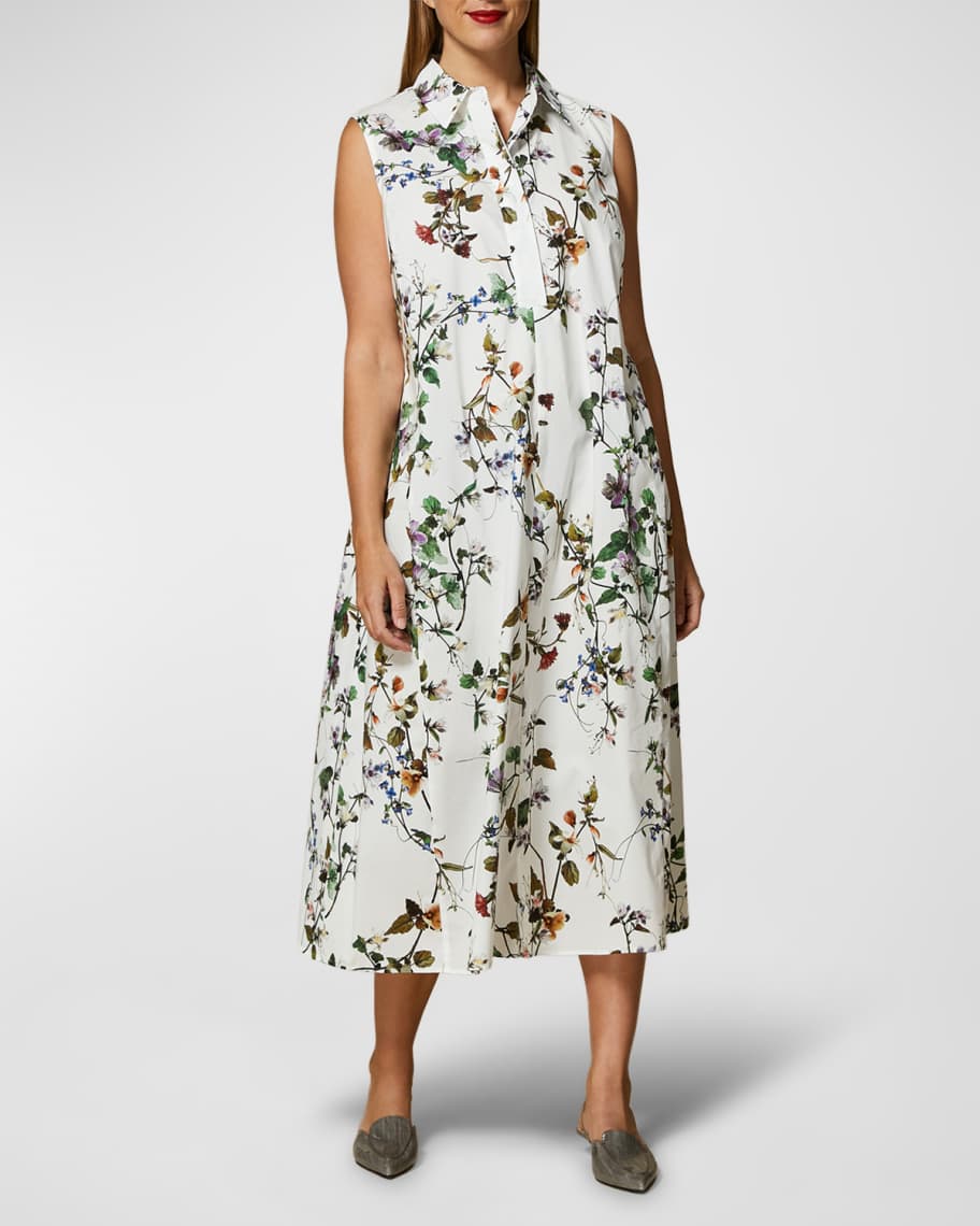 Marina Rinaldi Plus Size Desideri Floral-Print Midi Dress | Neiman Marcus