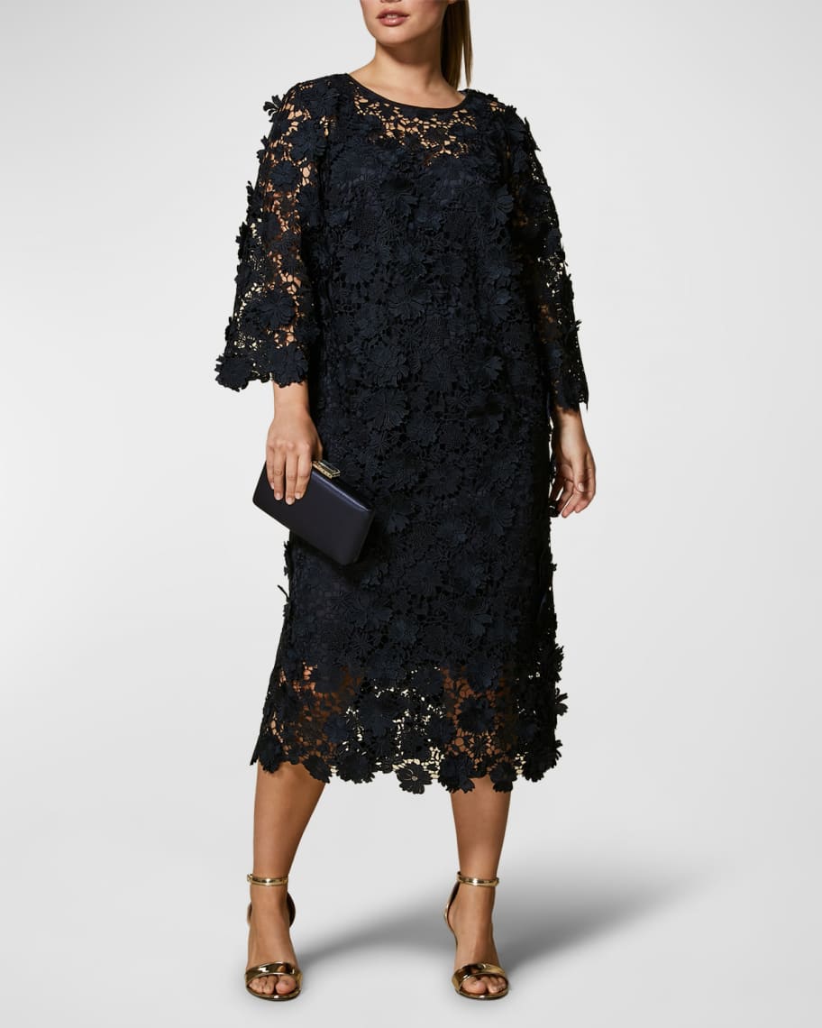 Marina Rinaldi Plus Size Disco Macrame Lace Midi Dress | Neiman Marcus