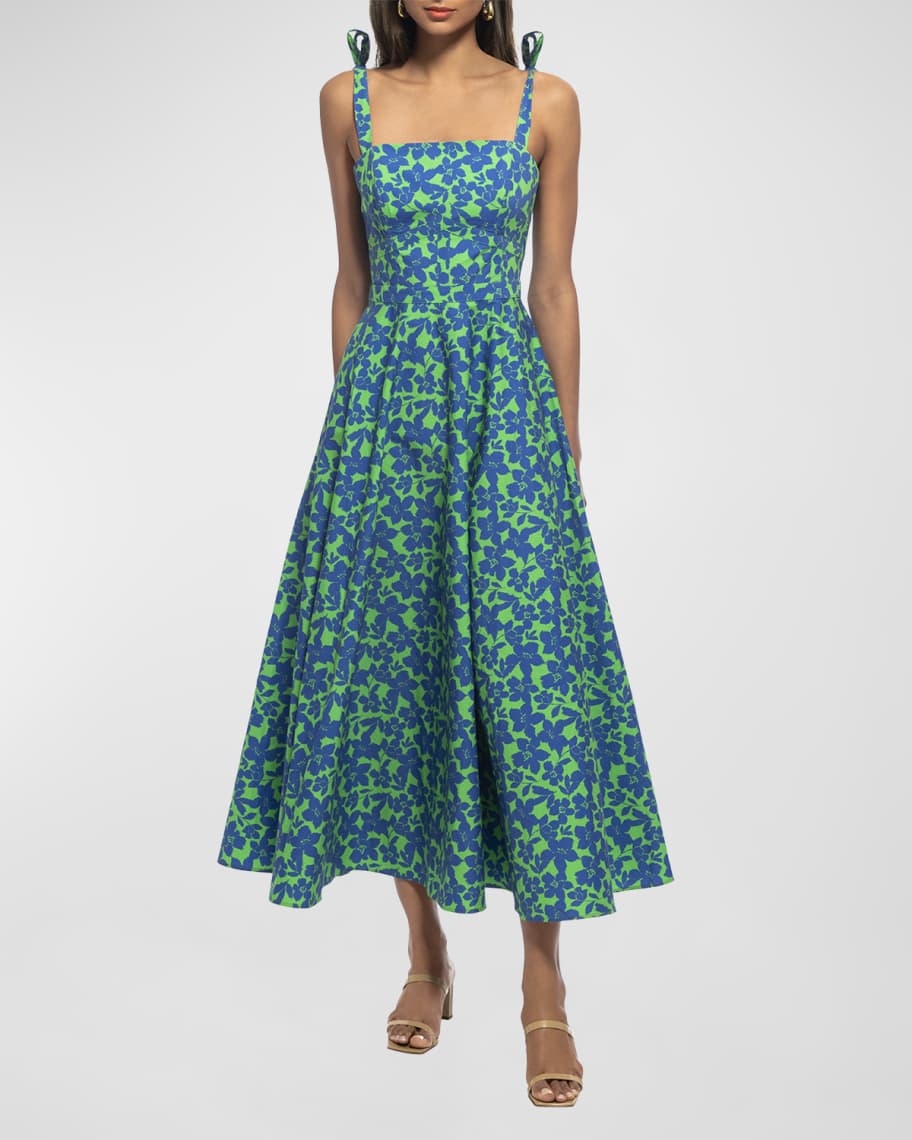 Shoshanna Majorelle Square Neck Floral Print Midi Dress Neiman Marcus