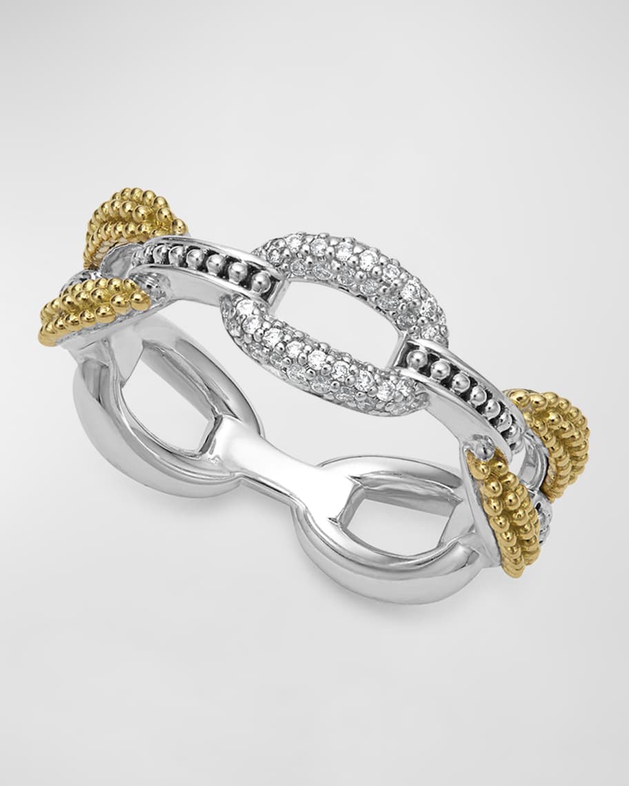 LAGOS Two Tone Diamond Caviar Oval Link Ring | Neiman Marcus