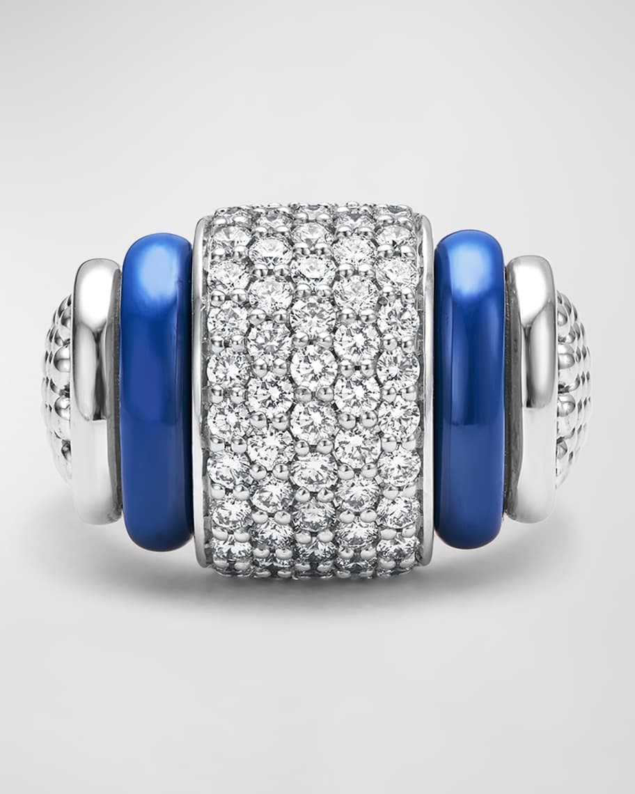 LAGOS Ceramic and Smooth Square Diamond Pave Ring in Marine Blue ...
