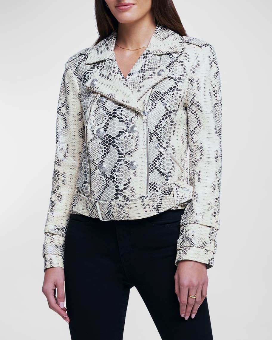 L'Agence Baldwin Oversized Snake Leather Jacket | Neiman Marcus