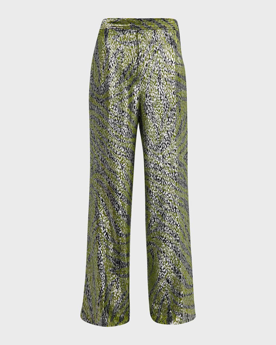 Libertine Zebra Metallic Spotted Velvet Wide-Leg Pants | Neiman Marcus