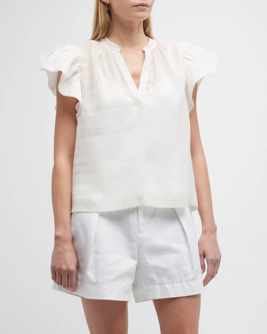 SIMKHAI Ayme Organdy Ruffle-Sleeve Top | Neiman Marcus