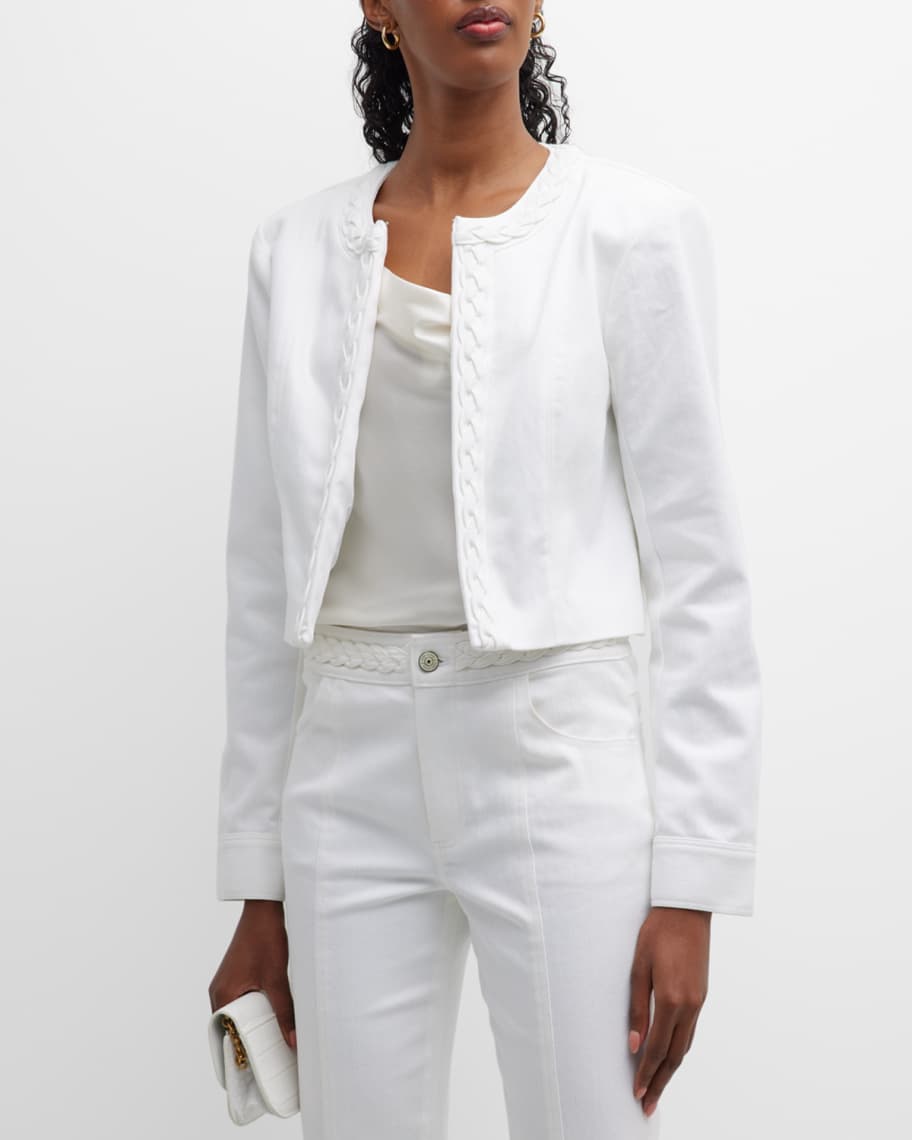 Cinq a Sept Ayala Braided Cropped Denim Jacket | Neiman Marcus