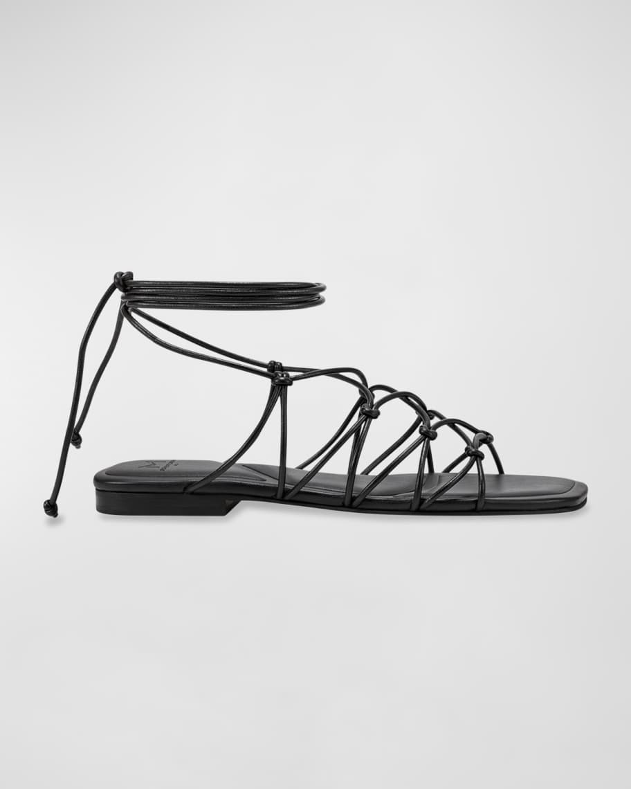 Marc Fisher LTD Monnie Caged Ankle-Wrap Flat Sandals | Neiman Marcus